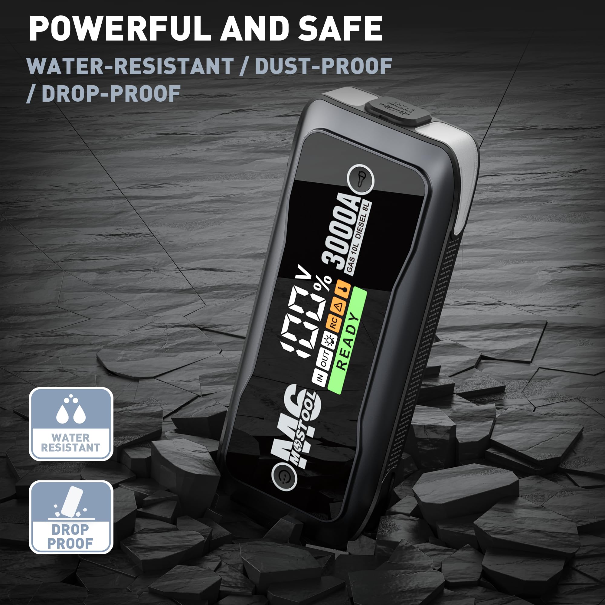 M6 3000A Peak Car Battery Jump Starter Battery Pack, Portable Jumper Box, Battery Booster Start, 12V Car Battery Charger and Jumper Cables for 10.0L Gas and 8.0L Diesel Engines