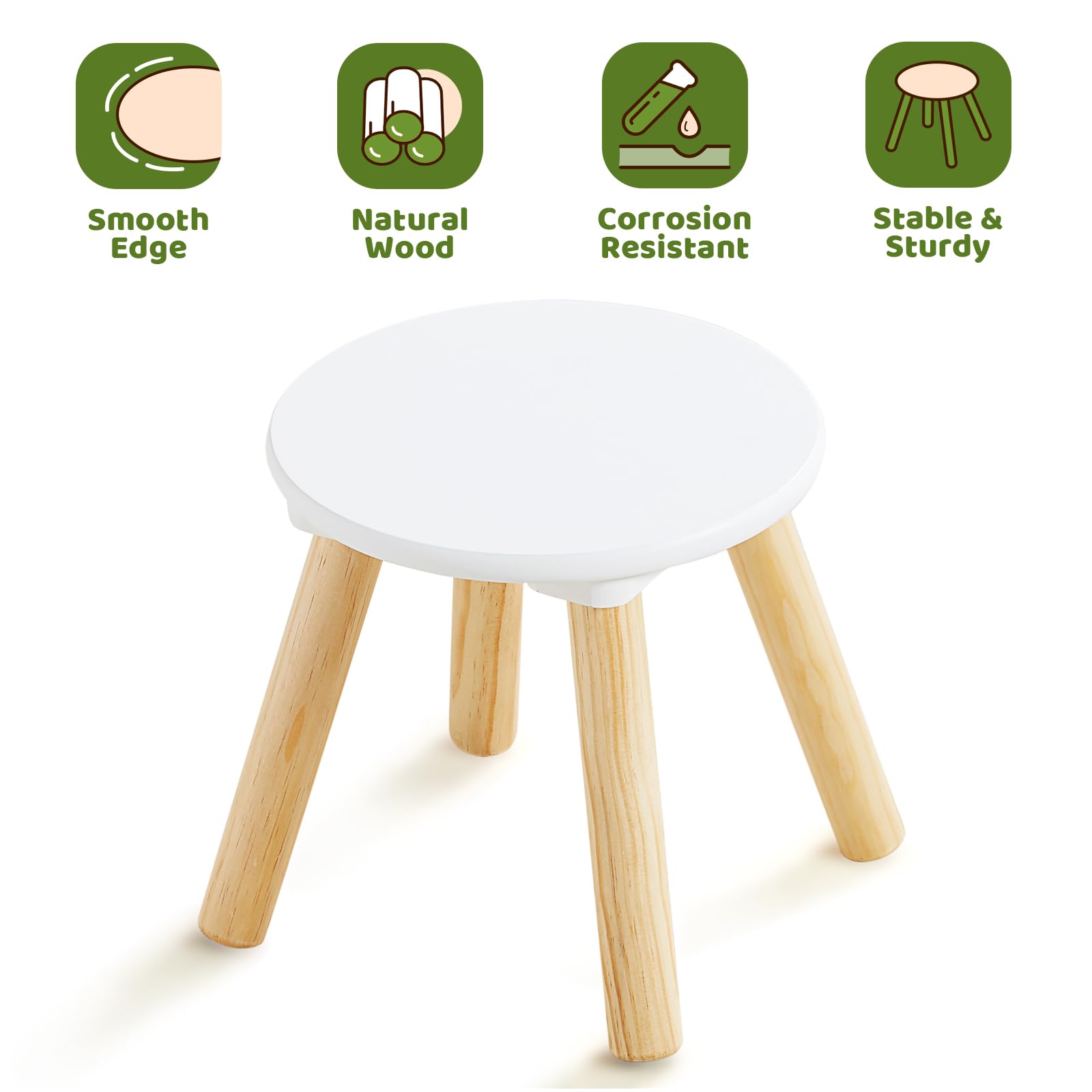 Beright Wooden Step Stool for Kids, 9 Inch Round Kids Chair fit with Sensory Table, Sturdy Sitting Stool with Assembled Four-Legged for Children Toddler, 1 Pack