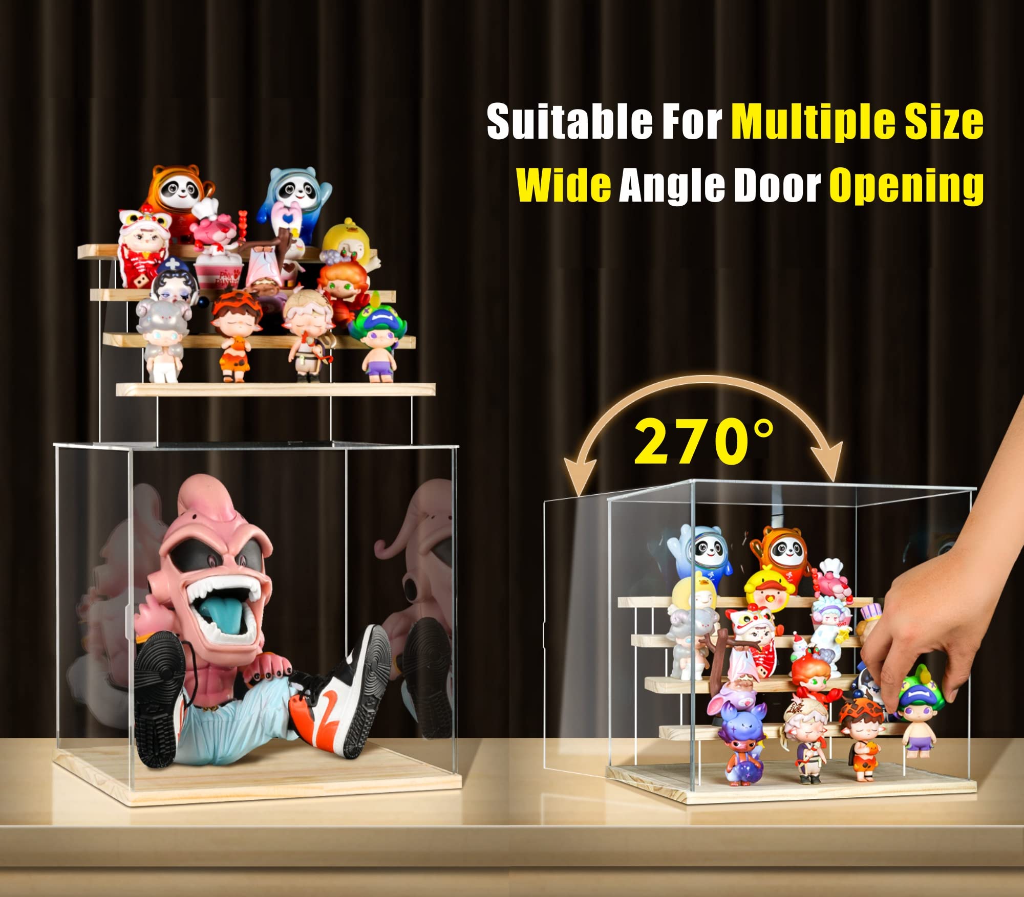ZzHobbiEs Clear Display Case with Openable Door & Ladder, 3 Tiers Panoramic Display Dustproof Protection for Collectibles, Action Figures, Mini Figurines(3 Tier(Ladder): 8.6x7/ H9.2 in)