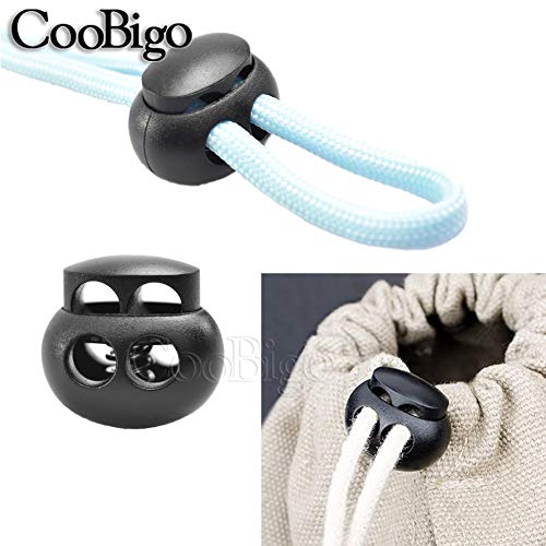 25pcs Spring Cord Lock End Stopper Fastener Slider Toggles Clip Double Hole Round Ball Plastic for Drawstrings Lanyard Paracord Elastic Bungee Shock Cord Rope