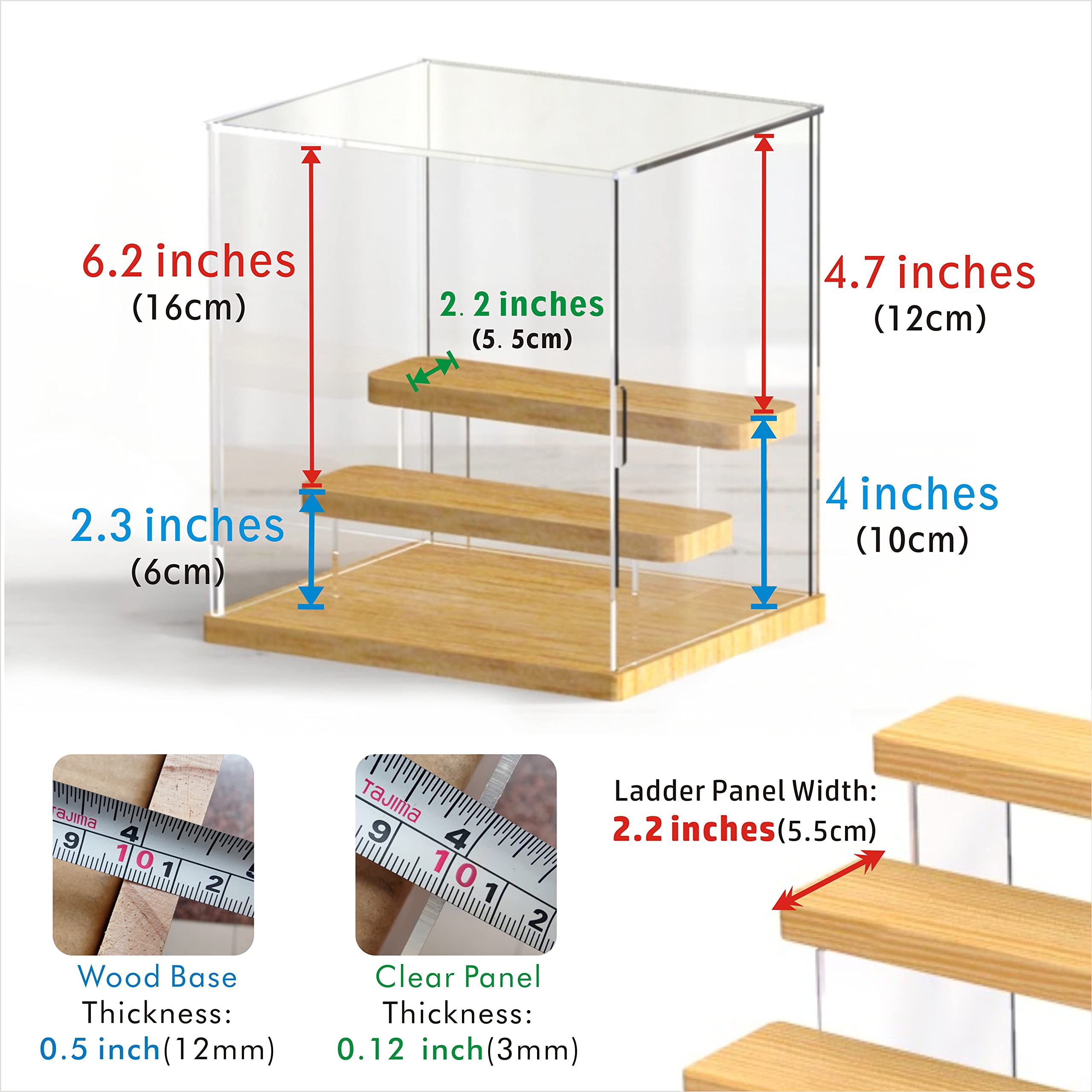 ZzHobbiEs Clear Display Case with Openable Door & Ladder, 3 Tiers Panoramic Display Dustproof Protection for Collectibles, Action Figures, Mini Figurines(3 Tier(Ladder): 8.6x7/ H9.2 in)