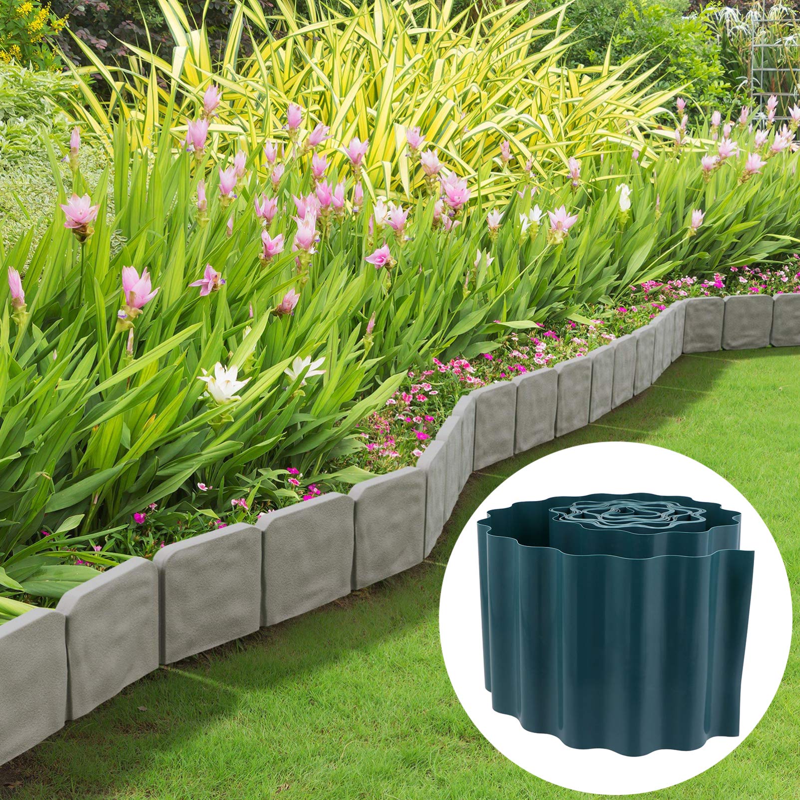 Yardwe 3rolls Panels Grass Fences Corrugated Decoration Ripple Borders Planting Plant Home Mxcm Tree Plastic for Flowerbeds Edging Stones Bed Edgings Flexible Stop Root Plants