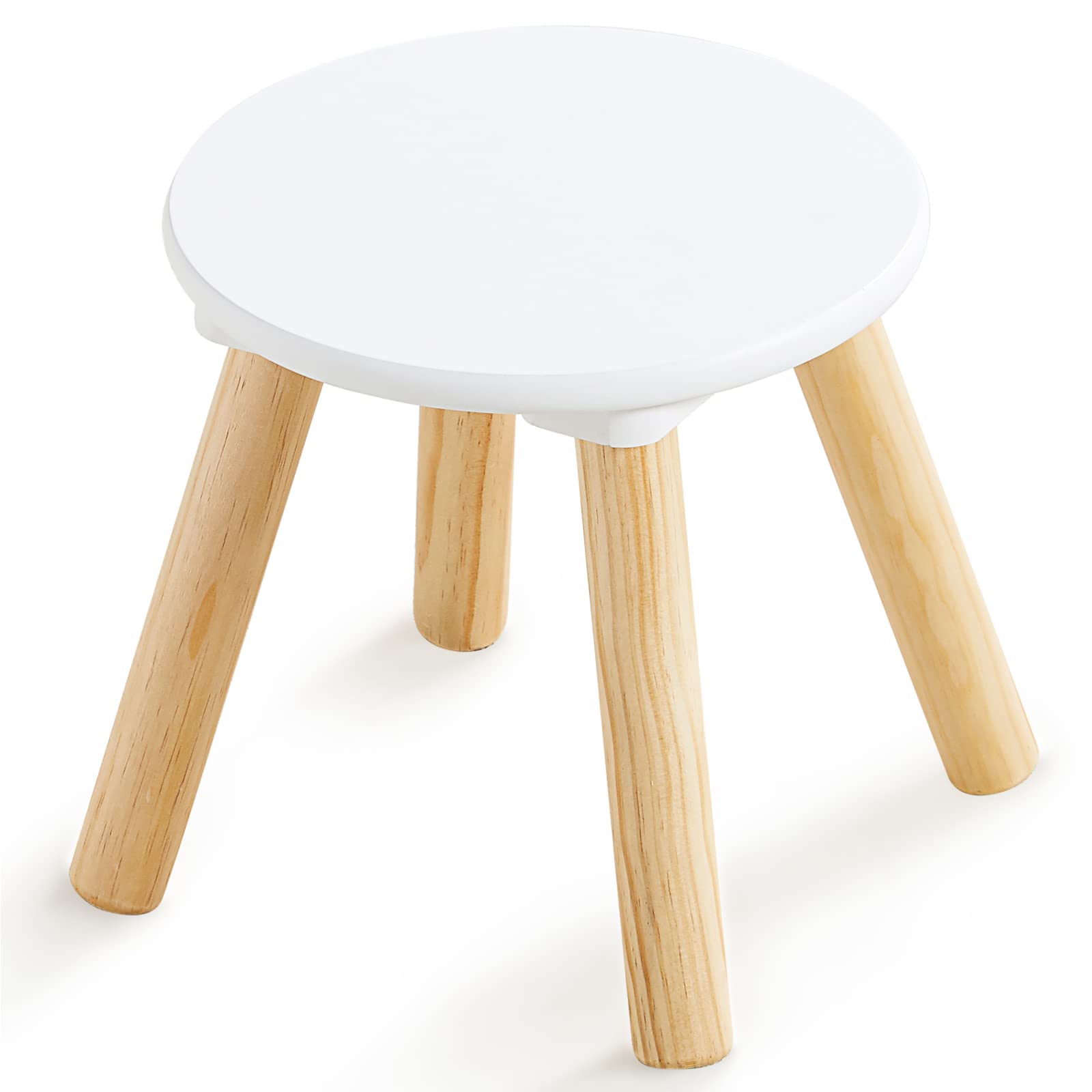 Beright Wooden Step Stool for Kids, 9 Inch Round Kids Chair fit with Sensory Table, Sturdy Sitting Stool with Assembled Four-Legged for Children Toddler, 1 Pack