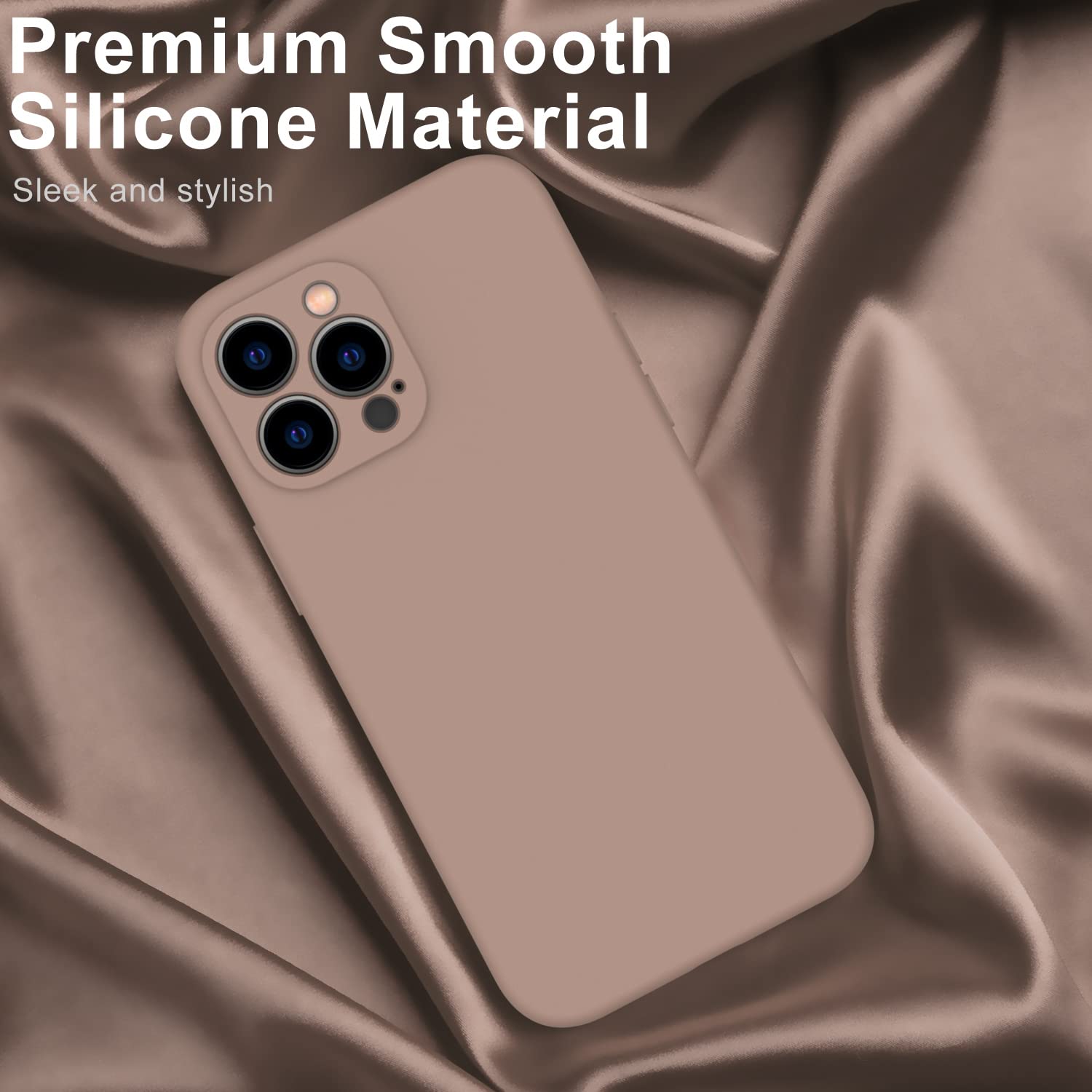 DEENAKIN Compatible with iPhone 13 Pro Max Silicone Case - Enhanced Camera Protection and Screen Protector - Smooth Baby Skin-Like Feel - Slim Fit Phone Cover 6.7" for Men Women Girls - Light Brown
