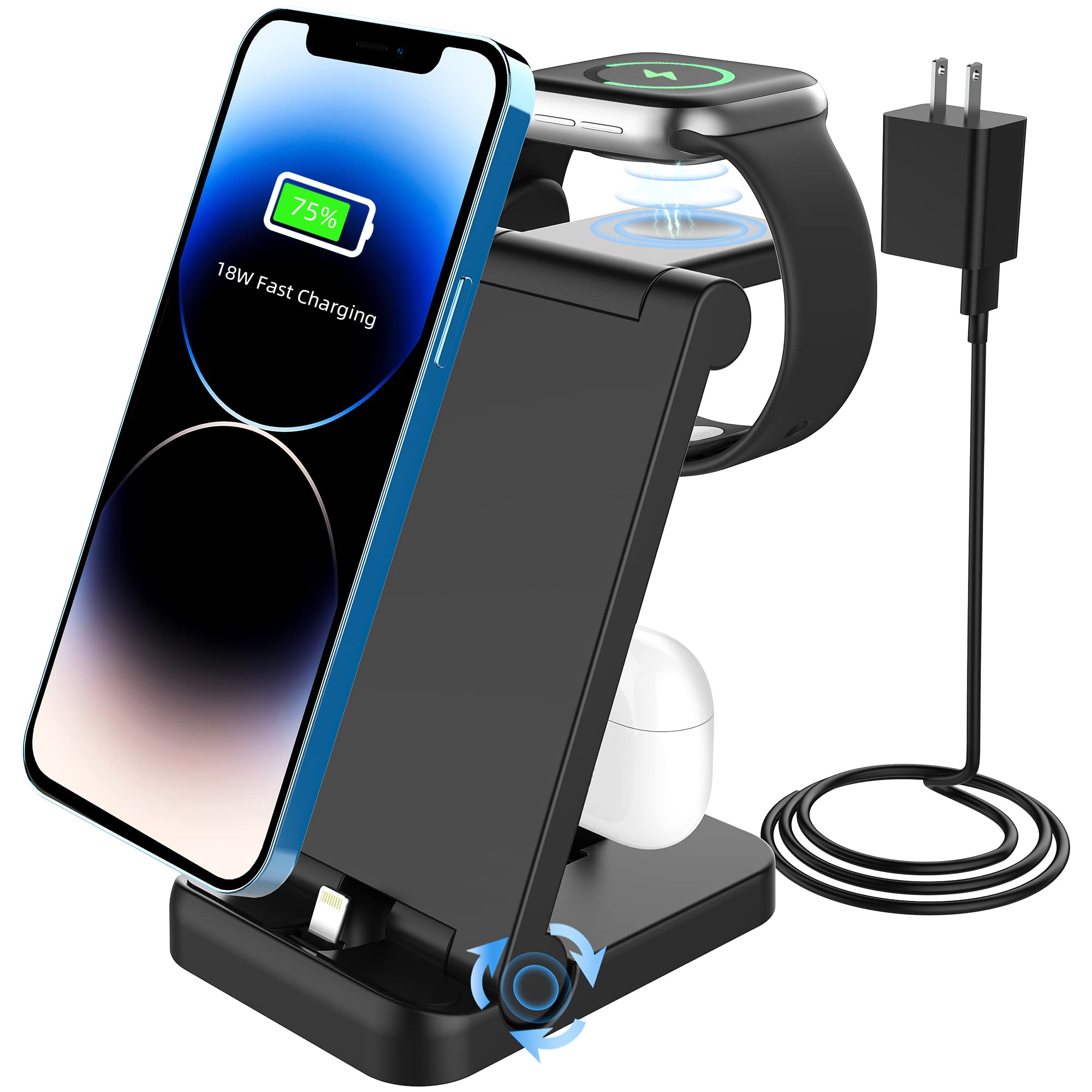 Charging Station for Apple Multiple Devices, οΌοΌπ π
π¨π₯ππππ₯π οΌ π’π§ οΌ Charger Dock Stand for iPhone 14 Pro Max/13/12/11/X/8 Plus, Fast Charger Station Suitable for iPhone, iWatch, AirPods