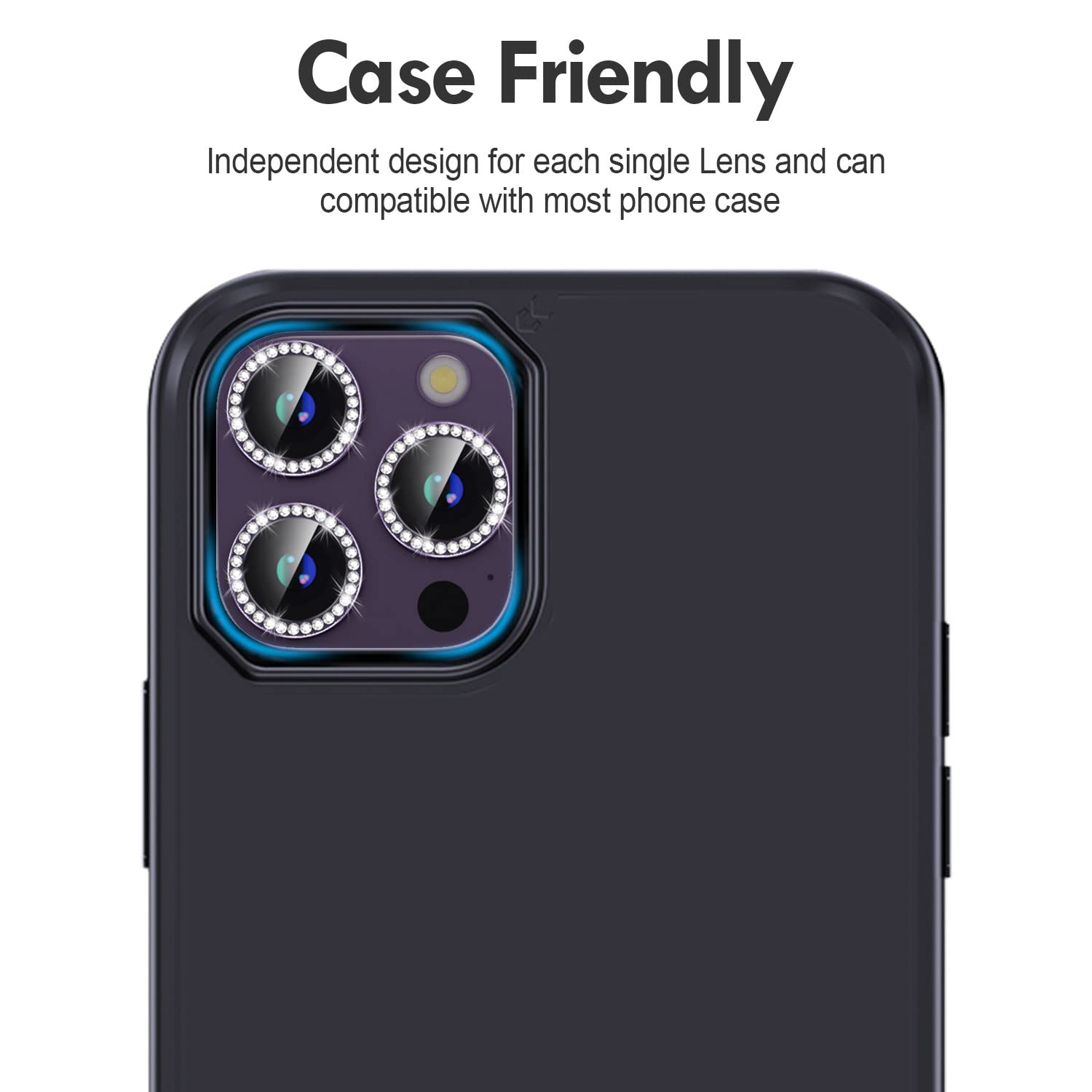 Xfilm for iPhone 14 Pro/iPhone 14 Pro Max Camera Lens Protector Bling, 9H Hardness Scratchproof Metal Individual Diamond Ring Protector, Stylish Accessories, Case Friendly (Deep Purple Diamond)