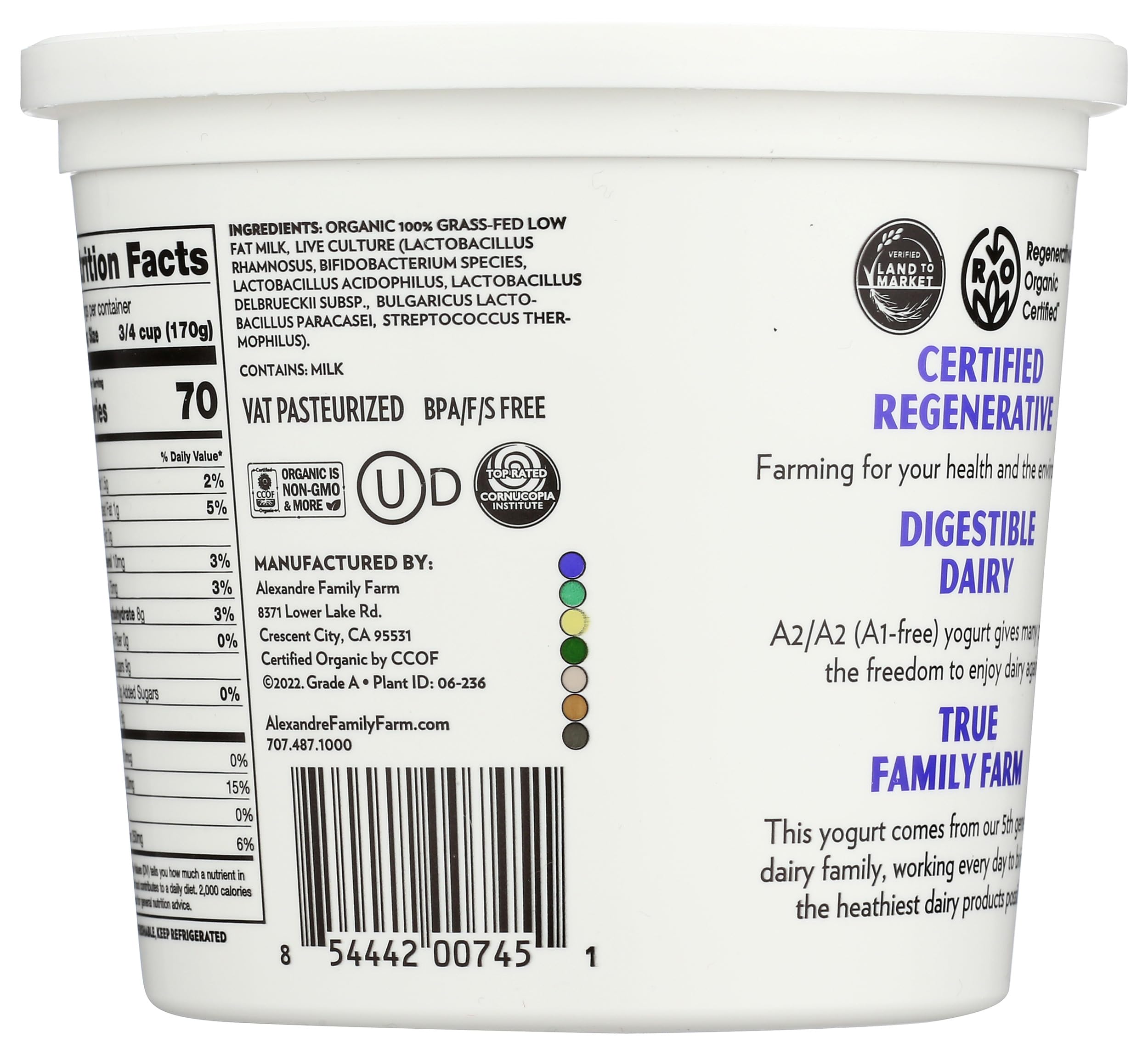 ALEXANDRE FAMILY FARMS Organic Plain A2 Low Fat Yogurt, 24 OZ