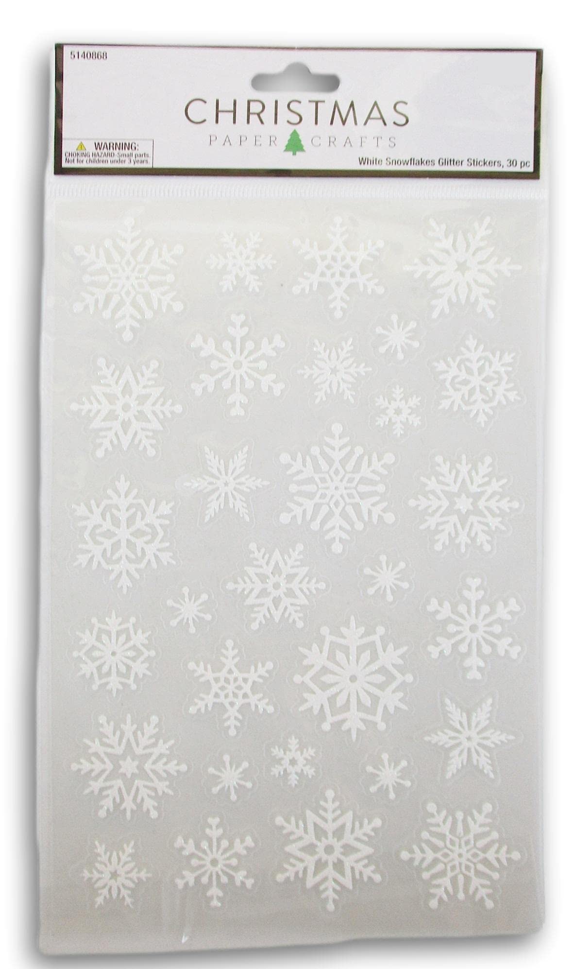 Christmas White Snowflakes Glitter Stickers - Adhesive Decals for Crafts & Scrapbooks - 30 Stickers