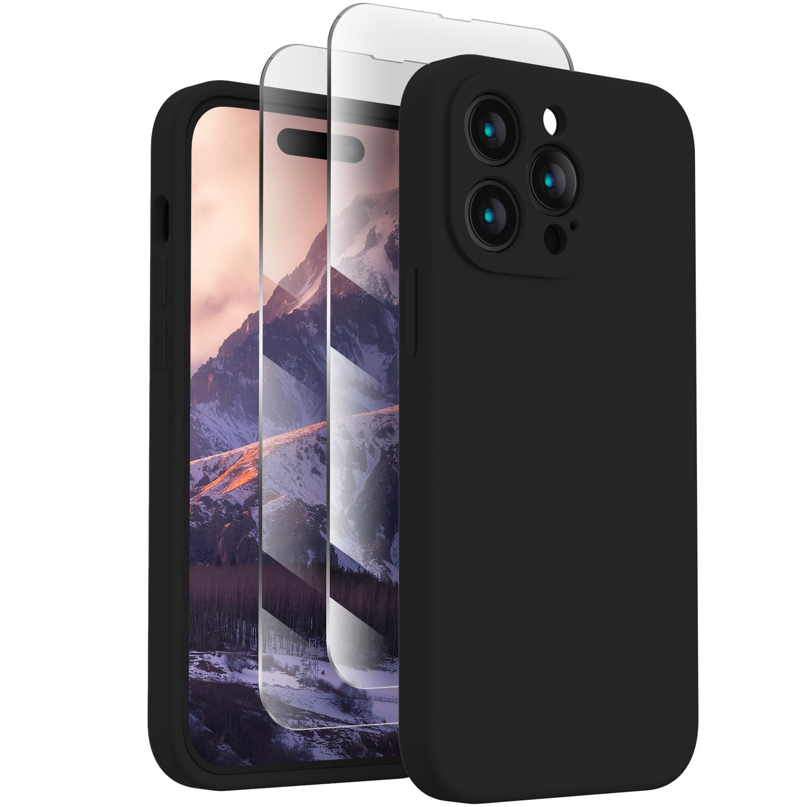 FireNova Designed for iPhone 14 Pro Max Case, Silicone Upgraded [Camera Protection] Case with [2 Screen Protectors], Soft Anti-Scratch Microfiber Lining Inside, 6.7 inch, Black