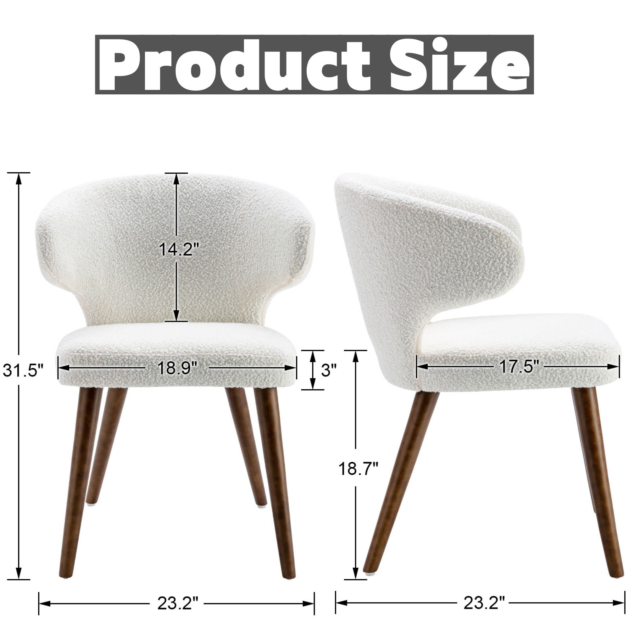 RIVOVA Upholstered Accent Arm Chairs Set of 2, Faux Sherpa Mid Century Modern Dining Chairs for Kitchen Dining Room Side Chairs with Wood Legs, White