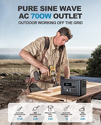 Portable Power Station, 614Wh LiFePO4 Battery Pack with 110V/700W AC Outlet (Solar Panel Not Included), Recharge 0-80% Within 1 Hour, Outdoor Solar Generator for CPAP, Camping