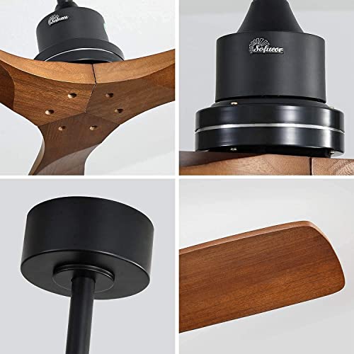 ReLa Mall 52in Ceiling Fan with Remote Control, Indoor Outdoor, Black Ceiling Fan No Light, Walnut Wood Blades, Reversible Motor for Bedroom Patios Kitchen Living Room Farmhouse