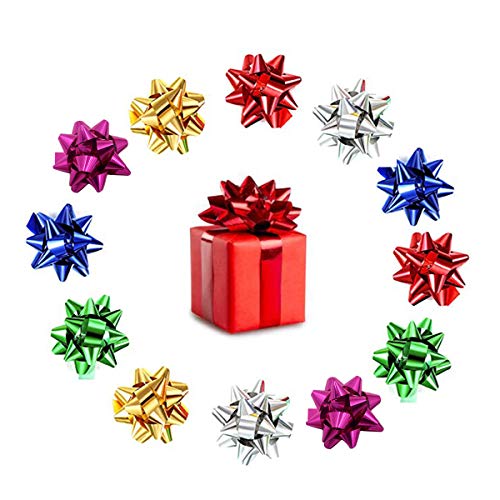120pcs Mini Gift Bow, 1" Inch Metallic Star Bow Small Tiny Stick On Bows for Present Holiday Christmas Birthday Party Decoration Wrapping 6Color