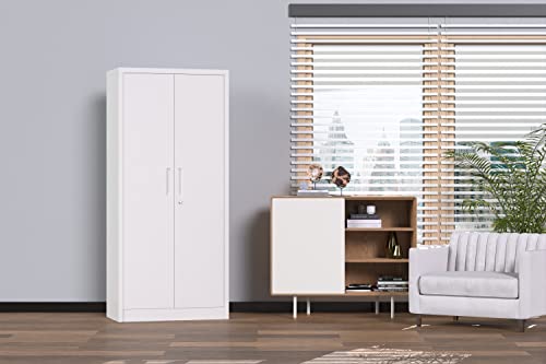 Reemoon Metal Storage Cabinet with Locking Doors and Adjustable Shelves, 71" Tall Steel Storage Cabinet for Home Office, White