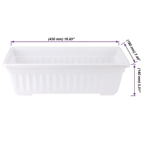 JOIKIT 6 Packs 17 Inch White Plastic Flower Window Boxes Planters with Drainage Holes & Tray, Rectangular Long Vegetable Flower Windowsill Box Planter Pot with Plant Label for Garden Patio Balcony