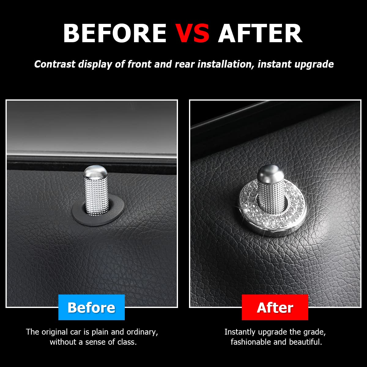 4PCS Bling Inner Car Door Lock Cover Stickers, Rhinestones Pull Rod Bolt Decorations, Crystal Auto Decals for Women Girls, Sparkly Car Door Lock Pin Caps for C Class C200L GLC260 C260L