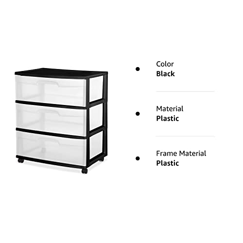 3 Drawer Wide Cart Black Storage Plastic