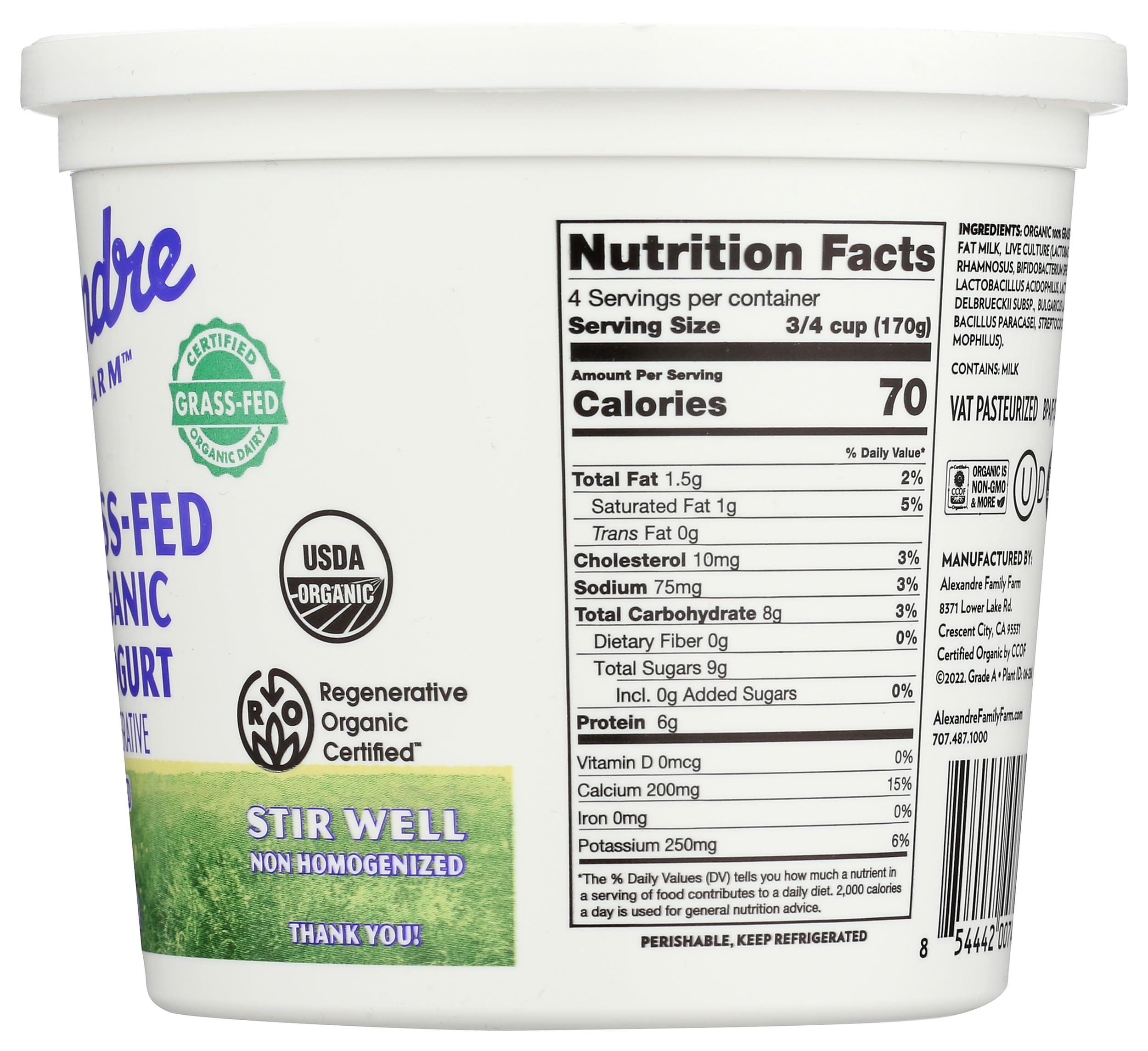 ALEXANDRE FAMILY FARMS Organic Plain A2 Low Fat Yogurt, 24 OZ