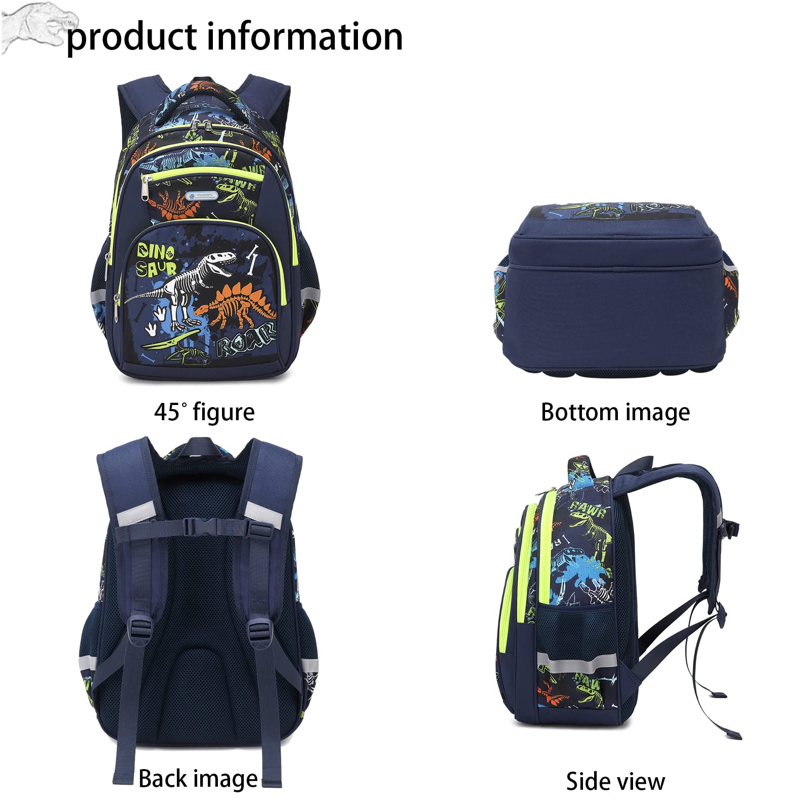 Cusangel Kids Backpack for Boys Elementary Preschool School Bags 16 Inch Dinosaur Backpack Multi Compartment,Sturdy Backpack Age 5-10(Dinosaur Fossil, Glow In The Dark)