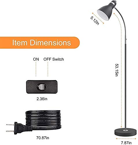 LEPOWER Floor Lamp, Metal Standing Lamp with Adjustable Gooseneck, Heavy Metal Based, Reading Pole Lamp for Office, Black Floor Lamps for Bedroom, Living Room