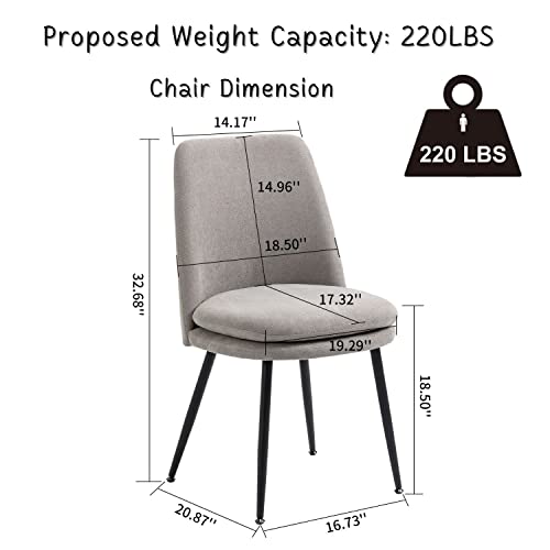 DRAGON GATE Modern Upholstered Dining Chairs Set of 2 with Seat Cushion, Armless Side Chair with Metal Legs for Dining Room Kitchen, Living Room (Fabric Light Gray 2PCS)