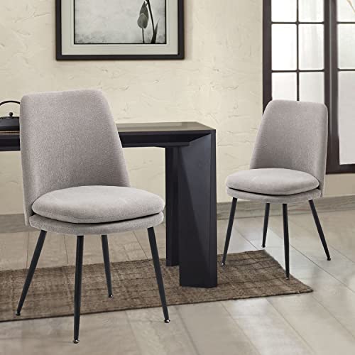 DRAGON GATE Modern Upholstered Dining Chairs Set of 2 with Seat Cushion, Armless Side Chair with Metal Legs for Dining Room Kitchen, Living Room (Fabric Light Gray 2PCS)