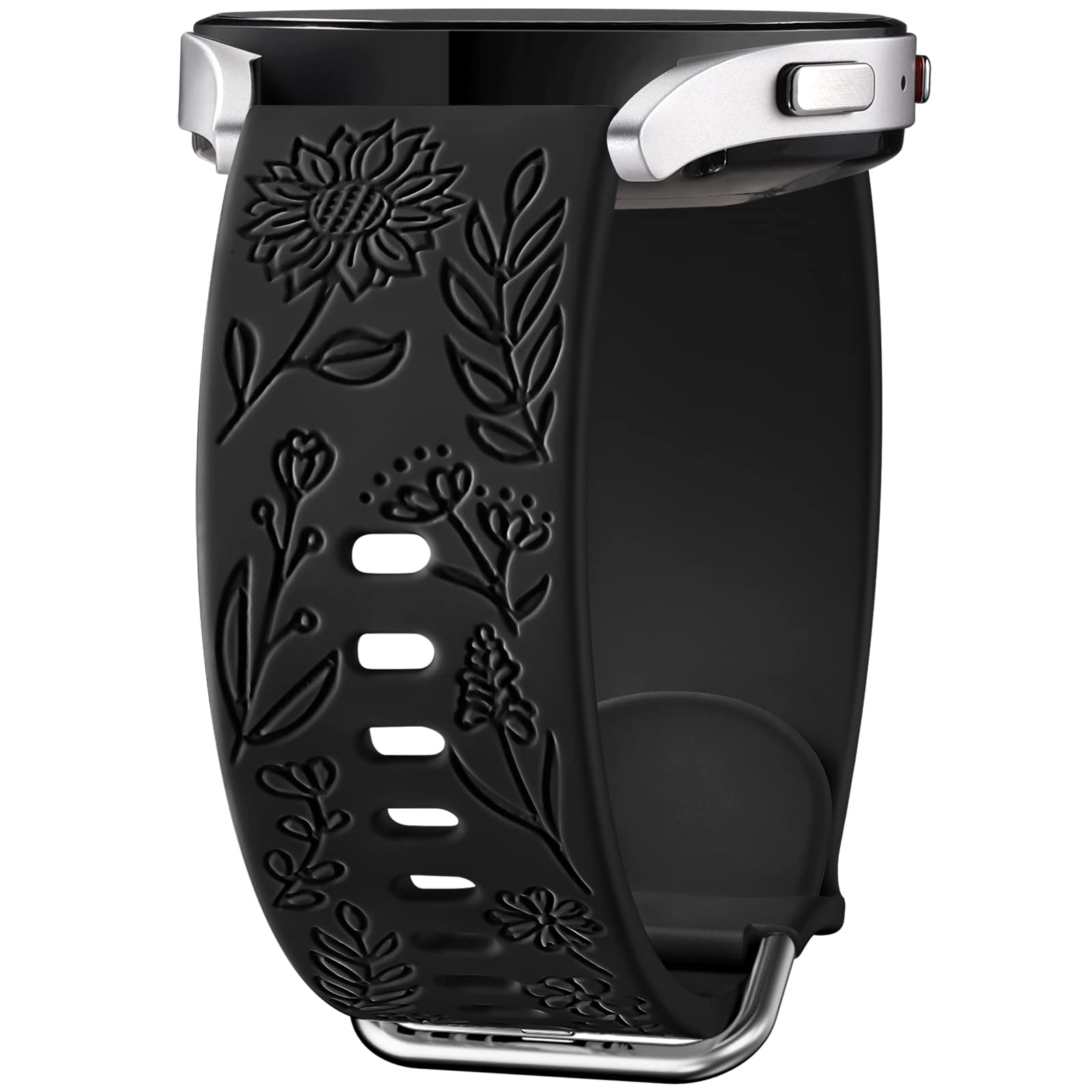 SNBLK Flower Engraved Bands Compatible with Samsung Galaxy Watch 7 6 5 4 Band 40mm 44mm, 20mm Strap for Galaxy Watch 6 40mm 44mm/Galaxy Watch 42mm/Watch 3 41mm/Active 2 40mm 44mm, Black