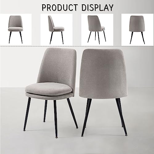 DRAGON GATE Modern Upholstered Dining Chairs Set of 2 with Seat Cushion, Armless Side Chair with Metal Legs for Dining Room Kitchen, Living Room (Fabric Light Gray 2PCS)