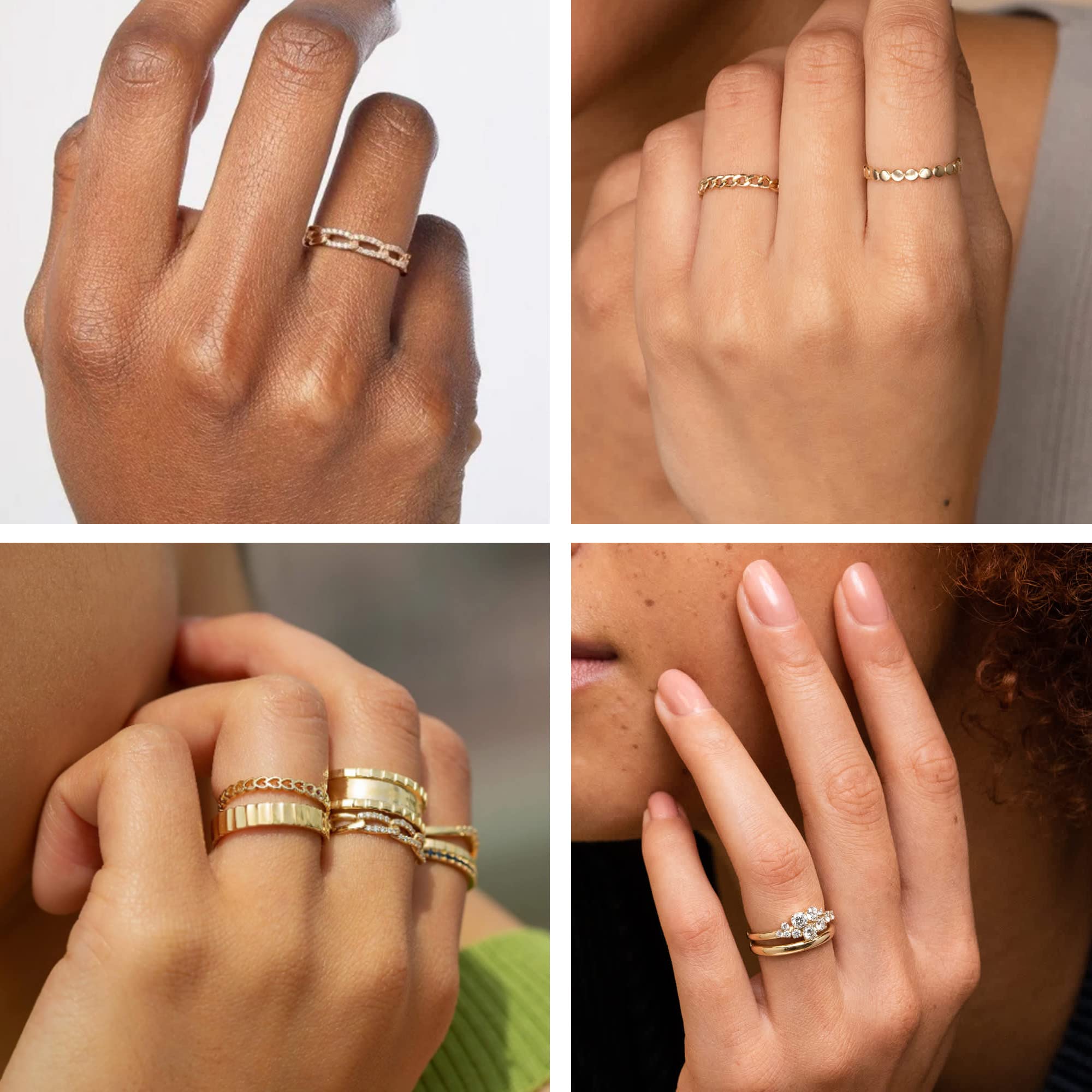 PLOMFOV 14K Gold/Silver Plate Stacking Rings Set for Women CZ Heart Simple Cute Stackable Rings Dainty Trendy Gold Statement Rings Plain Band Size 4-11 Gold 8