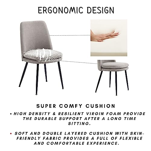 DRAGON GATE Modern Upholstered Dining Chairs Set of 2 with Seat Cushion, Armless Side Chair with Metal Legs for Dining Room Kitchen, Living Room (Fabric Light Gray 2PCS)