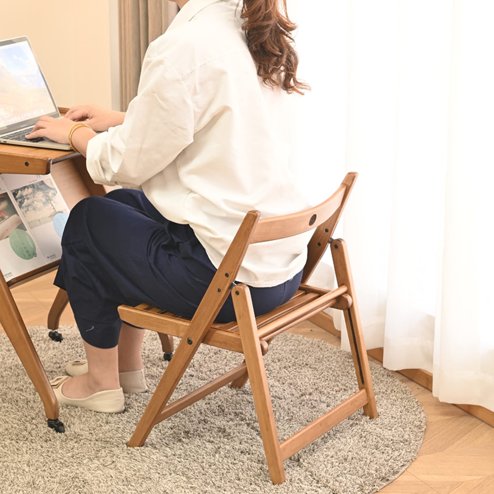 JIKUGO Folding Chair Bamboo Chairs-Small Foldable Chair for Outdoor, Dining Room, Living Room Bedroom, Office
