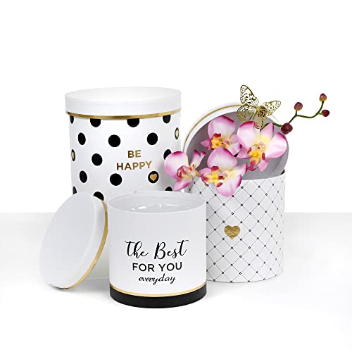 UNIKPACKAGING Premium Quality Round Flower Box, Gift Boxes for Luxury Flower and Gift Arrangements, Set of 3 pcs, with Lids, Size (S/M/L) (Be Happy)