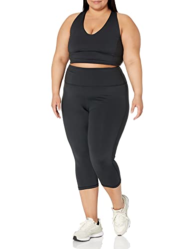 Amazon Essentials Women's Active Sculpt V-Neck Medium Support Sports Bra - Discontinued Colors, Black, 6X