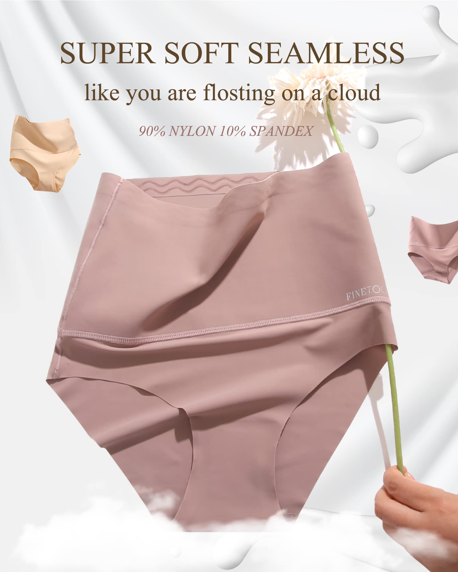 FINETOO Tummy Control Underwear for Women High Waisted Nylon Brief No Show Womens Bikini Seamless Panties 4pack S-XXXL