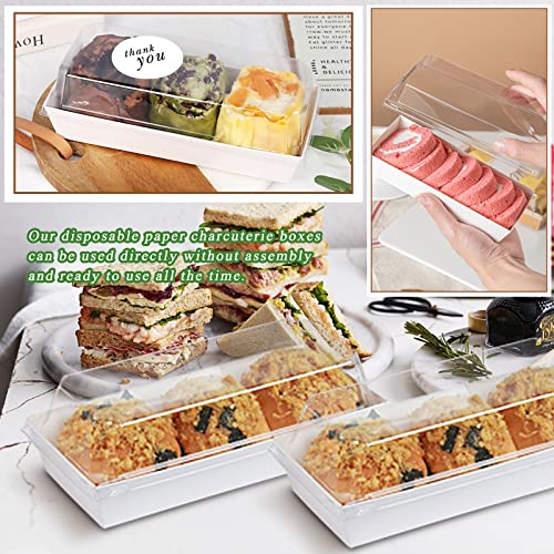 Cmkura 50 Pack White Rectangular Disposable Paper Charcuterie Boxes Food Containers Bakery Boxes