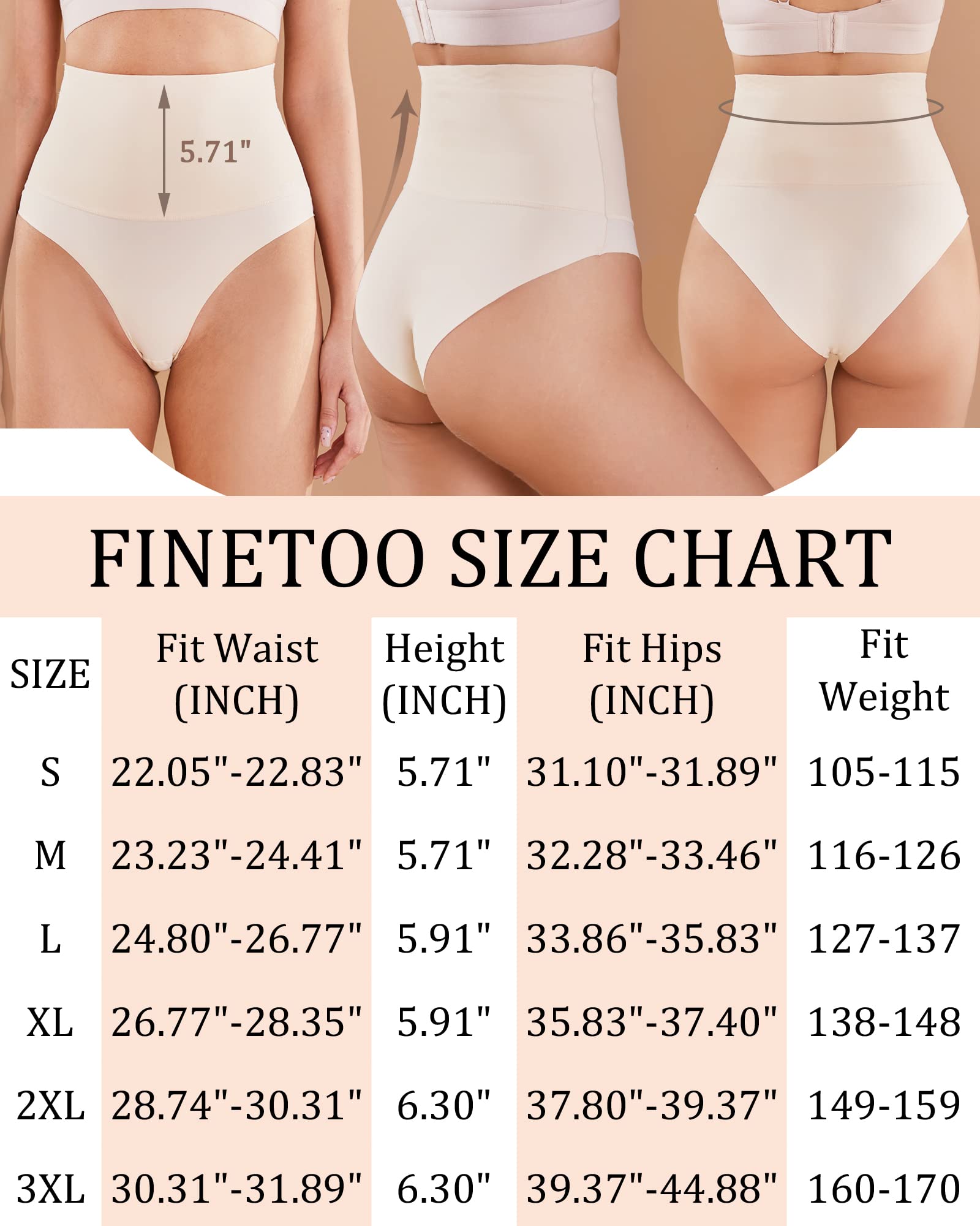 FINETOO Tummy Control Underwear for Women High Waisted Nylon Brief No Show Womens Bikini Seamless Panties 4pack S-XXXL