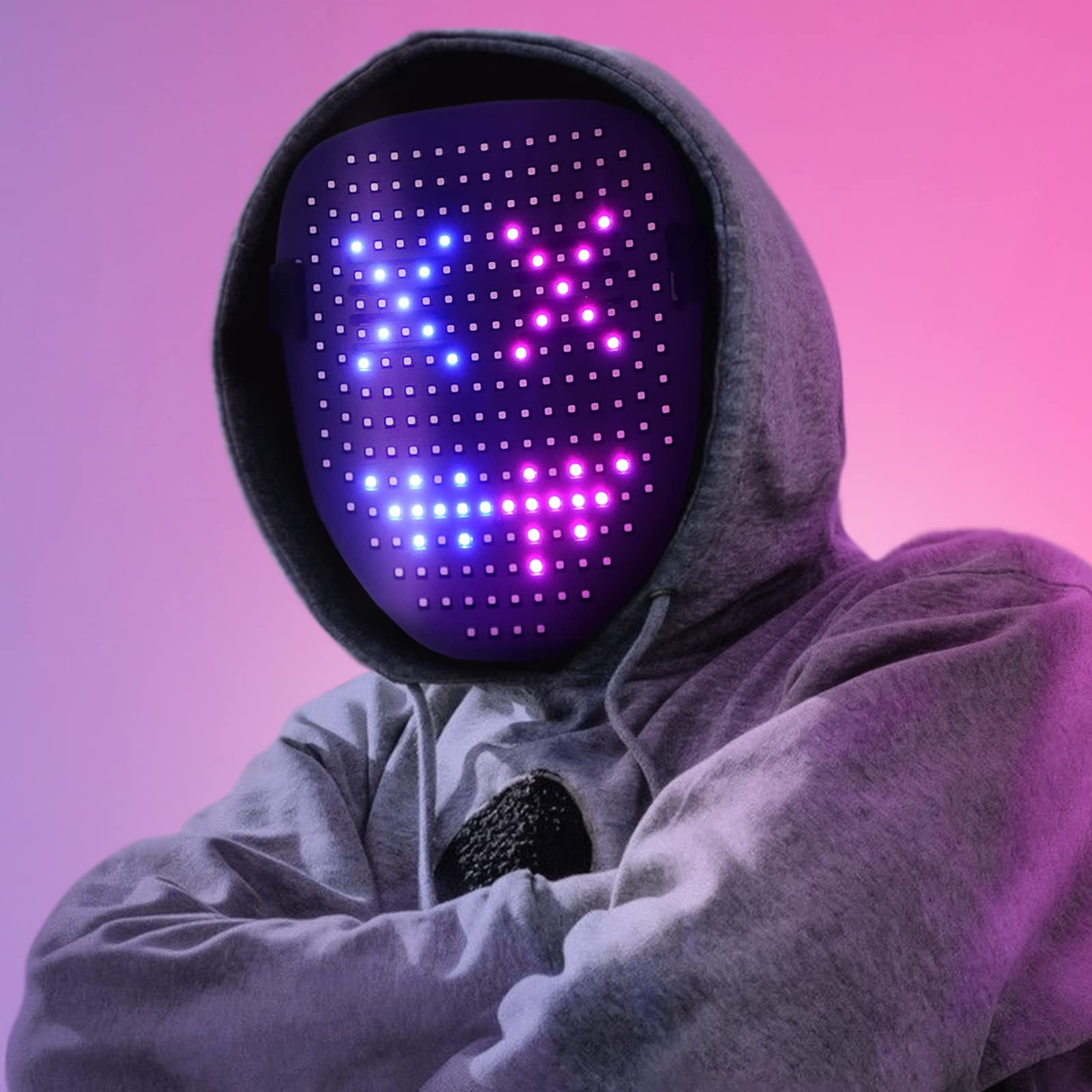 momoga Led Mask Scary halloween Costumes With 50 Presets Pattern, Masquerade mask for men With Gesture Sensing For Party Masquerade Dj Costume Party, Halloween mask led light up mask for Adult Kid