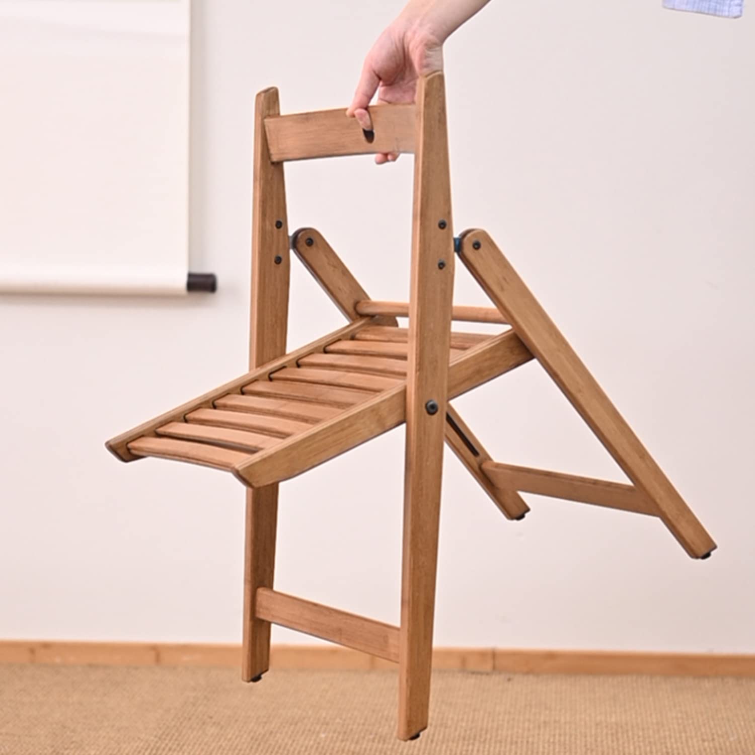 JIKUGO Folding Chair Bamboo Chairs-Small Foldable Chair for Outdoor, Dining Room, Living Room Bedroom, Office
