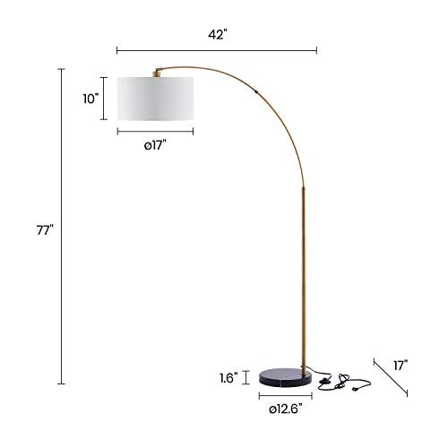 Archiology Floor Lamp - Arc Floor Lamp with Unique Hanging White Linen Drum Shade & Marble Base ,77’’ Height Modern Floor Lamp Perfect for Living Room Reading Bedroom Office