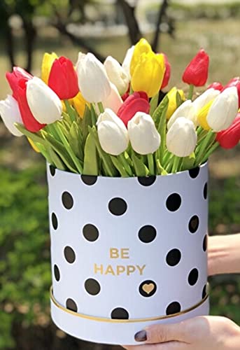 UNIKPACKAGING Premium Quality Round Flower Box, Gift Boxes for Luxury Flower and Gift Arrangements, Set of 3 pcs, with Lids, Size (S/M/L) (Be Happy)