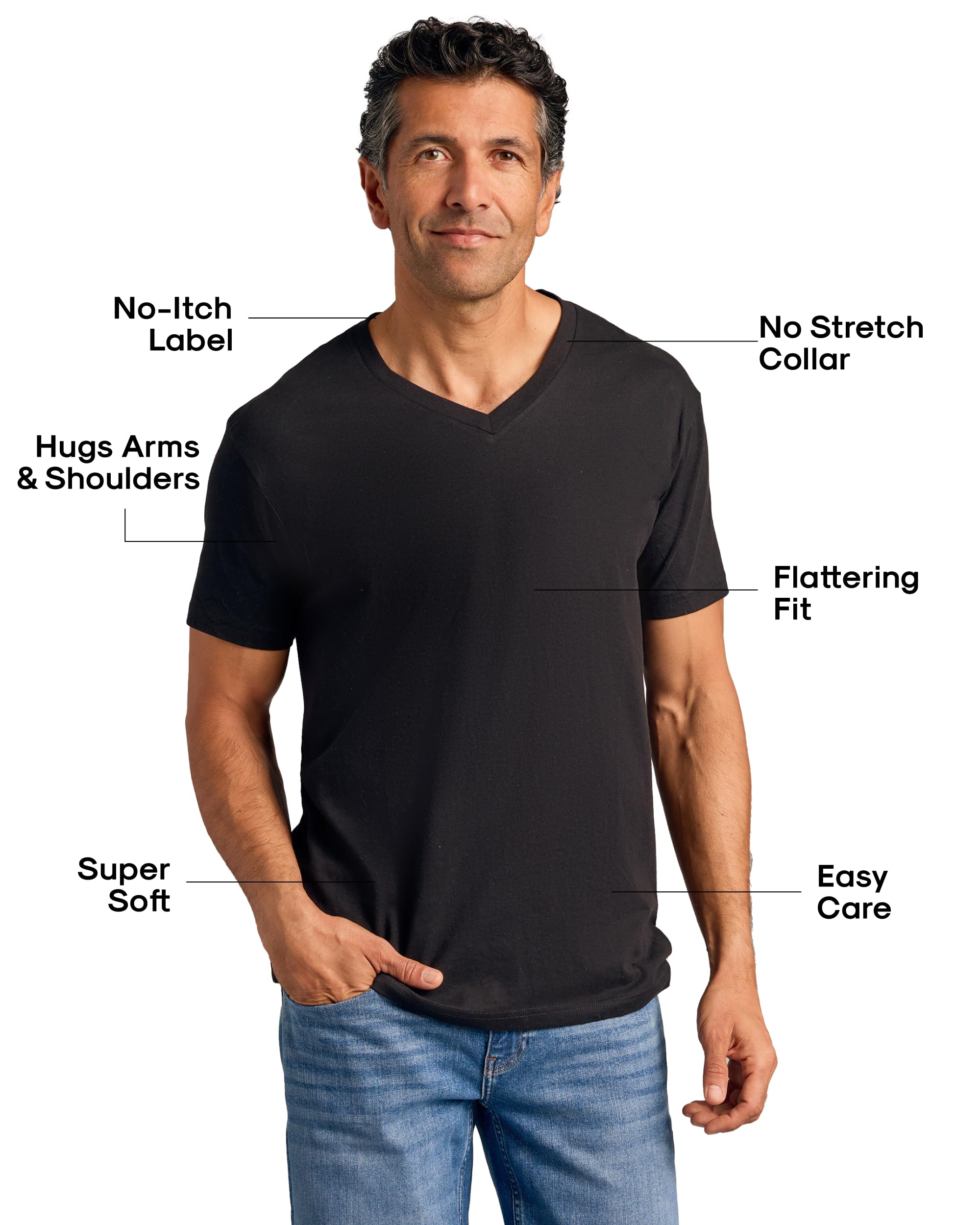 True Classic V Neck Mens T Shirt, Premium Fitted Soft Men's T-Shirts, Black, XXL