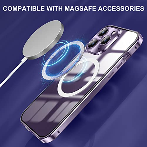 Jonwelsy Case for iPhone 14 Pro Max, 360 Degree Double-Sided Protection Compatible with Magsafe Magnetic Adsorption Metal Bumper Front Tempered Glass Back Frosted PC Cover for 14 Pro Max 6.7" (Gold)