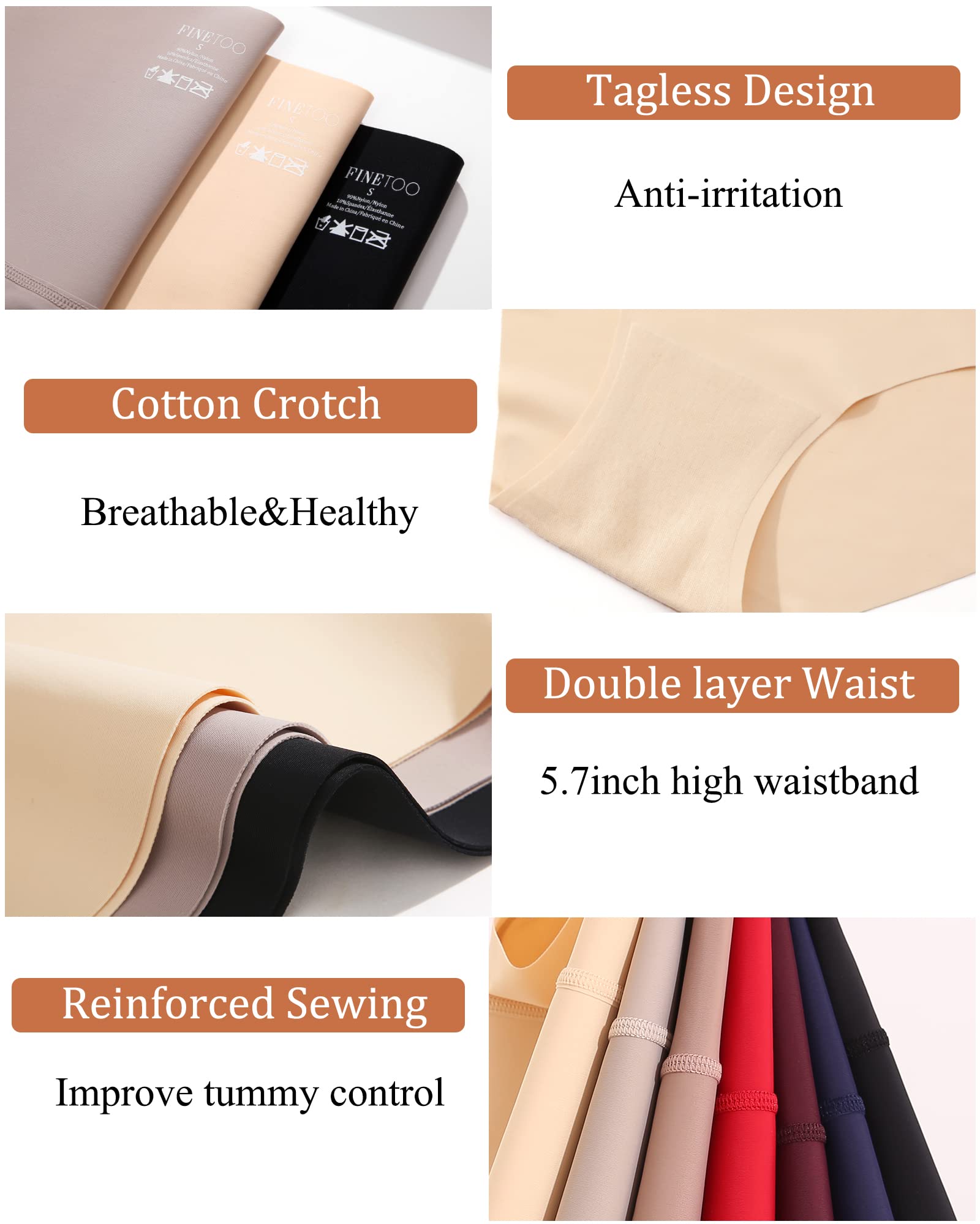FINETOO Tummy Control Underwear for Women High Waisted Nylon Brief No Show Womens Bikini Seamless Panties 4pack S-XXXL