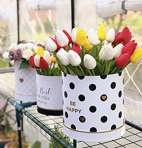 UNIKPACKAGING Premium Quality Round Flower Box, Gift Boxes for Luxury Flower and Gift Arrangements, Set of 3 pcs, with Lids, Size (S/M/L) (Be Happy)