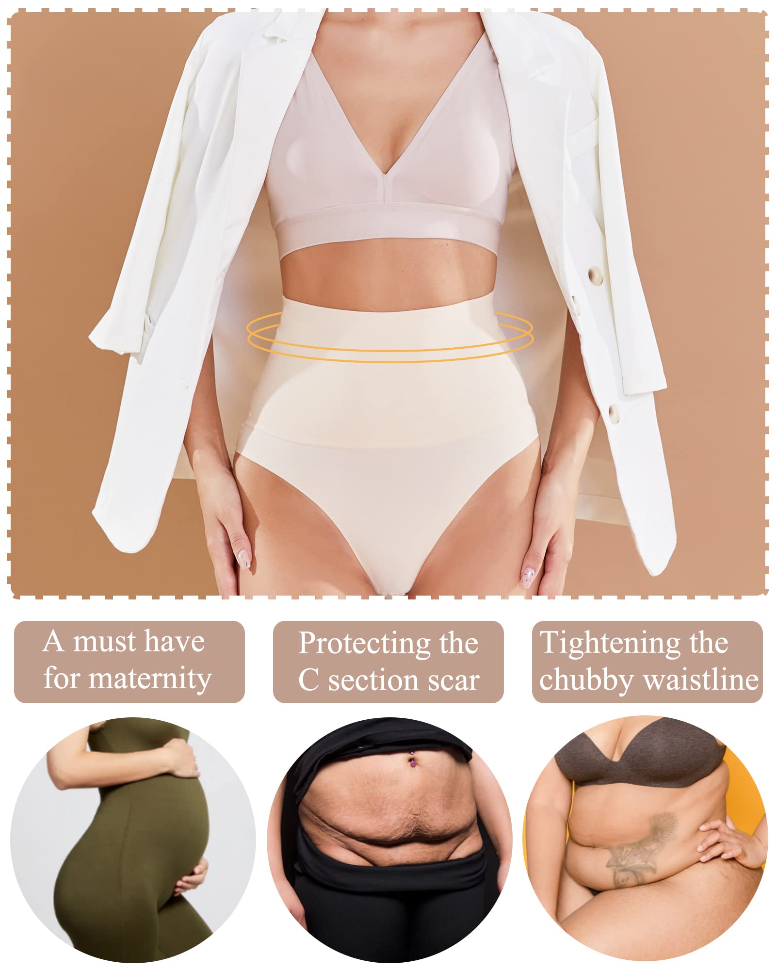 FINETOO Tummy Control Underwear for Women High Waisted Nylon Brief No Show Womens Bikini Seamless Panties 4pack S-XXXL
