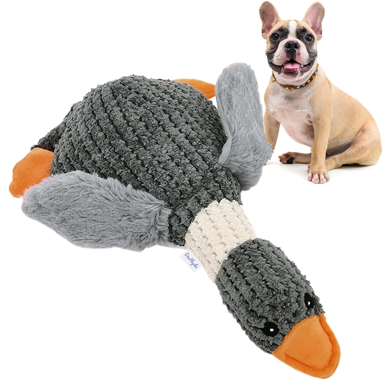 Dearlydo Duck Dog Toy â Mallard Duck Plush for Dogs â Squeaky Dog Toy for Small, Medium and Large Dogs â Durable Dog Toys for Playing, Chewing, Biting â Interactive Dog Toys for Play and Fetch (Grey)