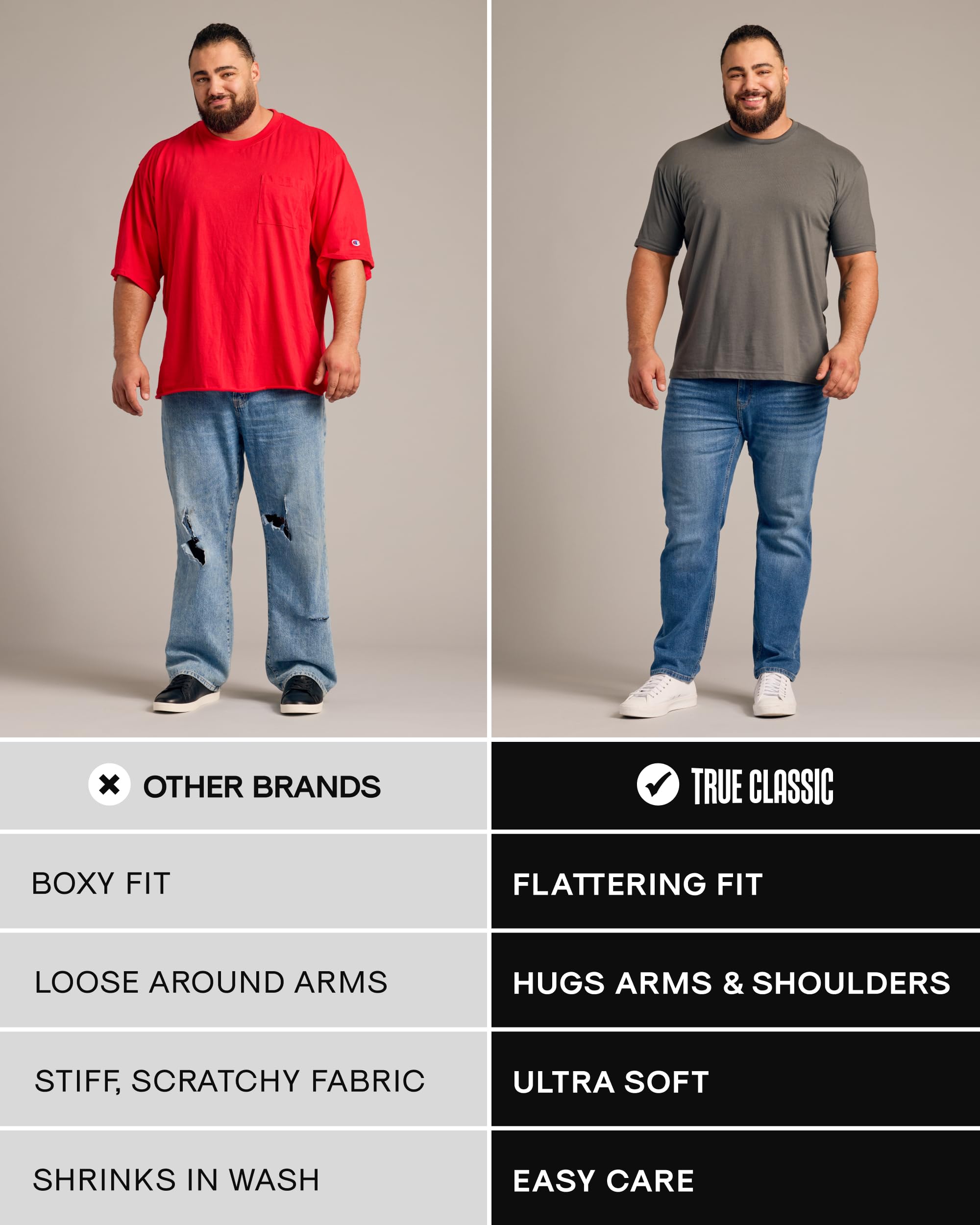 True Classic V Neck Mens T Shirt, Premium Fitted Soft Men's T-Shirts, Black, XXL