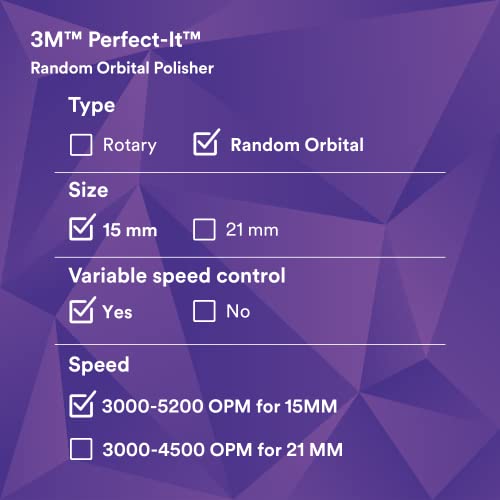 3M Perfect-It Random Orbital Polisher, 34100, 15mm, 120V/60Hz, Variable Speed Control for Automotive Refinishing, Refining, Polishing