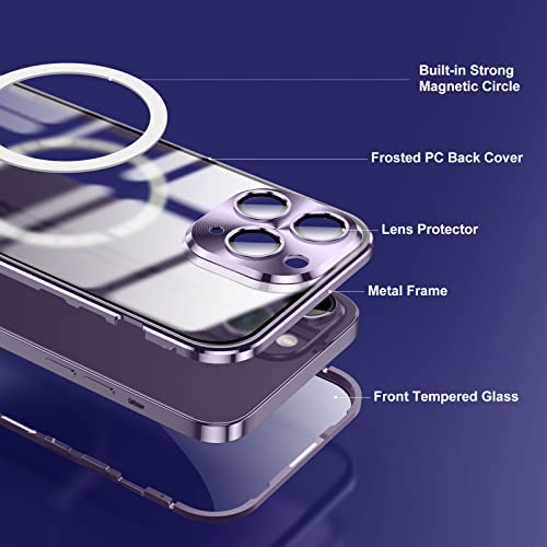 Jonwelsy Case for iPhone 14 Pro Max, 360 Degree Double-Sided Protection Compatible with Magsafe Magnetic Adsorption Metal Bumper Front Tempered Glass Back Frosted PC Cover for 14 Pro Max 6.7" (Gold)