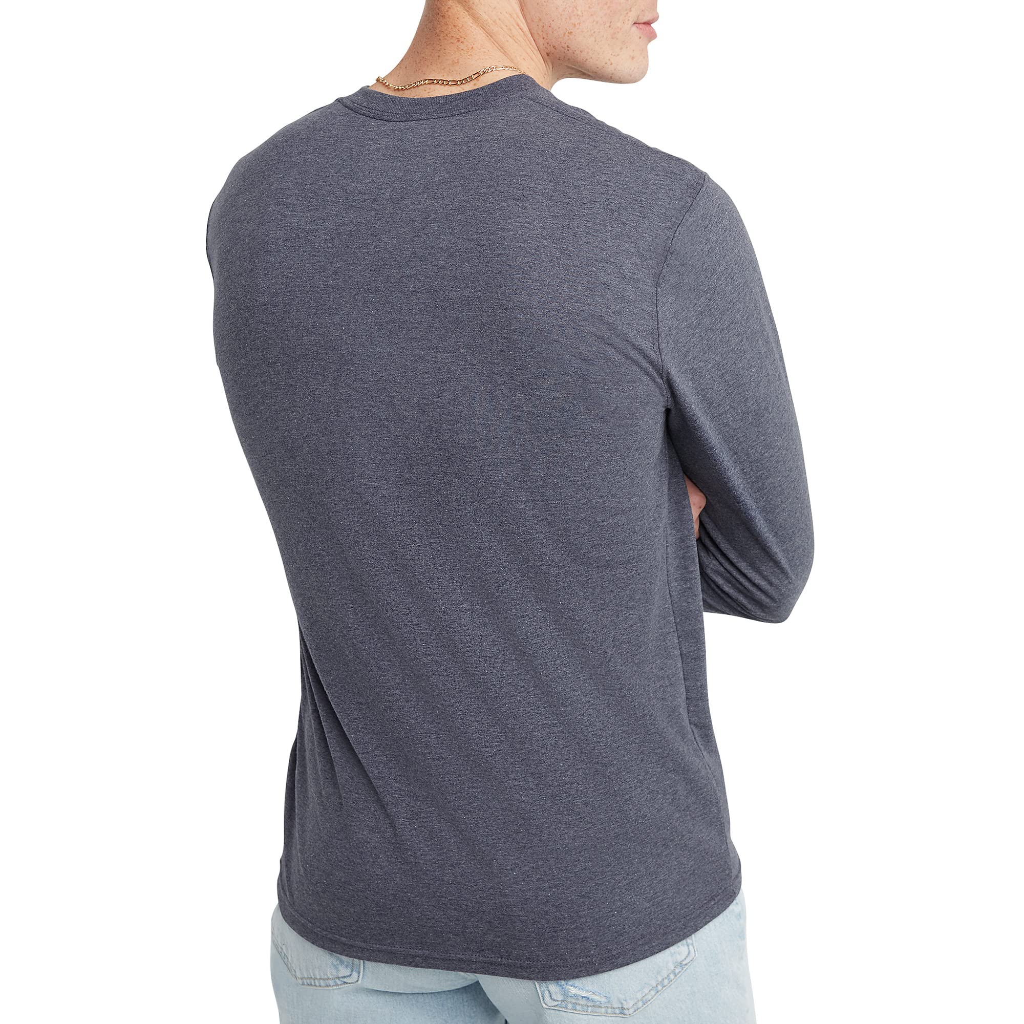 Hanes Comfortblend Hanes Originals Men's Tri-Blend Long Sleeve Henley, Athletic Navy PE Heather, Large